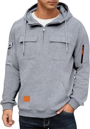 Generic Sweat &agrave; capuche l&eacute;ger uni pour homme - Mode automne et hiver - Manches longues - Bouton - Manches longues - Demi-fermeture &eacute;clair - Pour entra&icirc;nement 