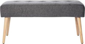Miliboo Banc scandinave capitonn&eacute; en Tissu Effet Velours textur&eacute; Gris fonc&eacute; et Bois Clair L96 cm GUESTA