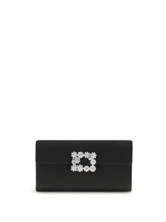 Roger Vivier Womens Clutch Efflorescence Pochette Black Satin Viscose Shoulder Bags