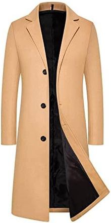 Generic Manteau long en laine, trench-coat &agrave; simple boutonnage en laine m&eacute;lang&eacute;e, manteau dhiver &agrave; coupe ajust&eacute;e, long trench-coat dhiver &agrave; col montant pour h