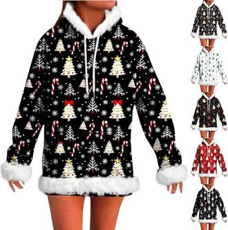 Generic HUIFUAO Sweat à capuche de Noël pour femme - Chandail à capuche amusant en forme de sapin de Noël surdimensionné - Haut à manches longues avec bordure