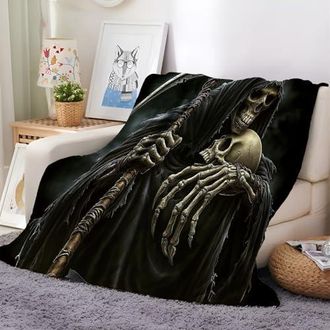 Generic Plaid Polaire 200 x 220 cm Faucheuse de Style Gothique Douce Flanelle Couverture Noir Microfibre, Plaid Canape Grande Taille Jet&eacute; de Canap&eacute;, R&eacute;versibl