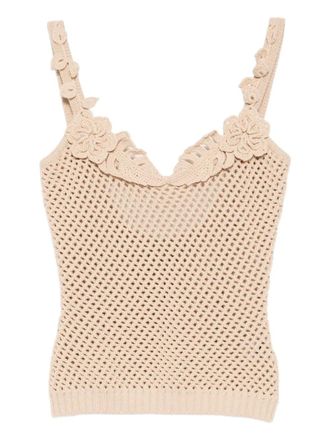 Elie Saab haut à ornements en résille - Tons neutres