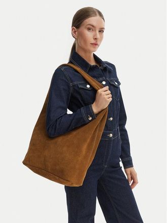Calvin Klein Handtasche Slouchy Suede Leather Medium Bag LV04F3597G Braun