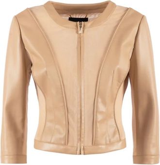 Nenette Femme, Vestes, Beige, Taille: 42 FR Giacca in ecopelle dal taglio corto e sagomato