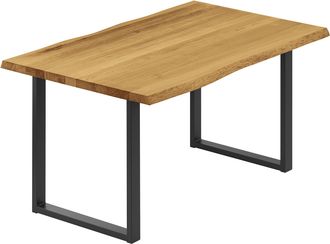 Lamofootwear Manufaktur Esstisch Küchentisch Schreibtisch Couchtisch aus Massivholz, mit Baumkante 120x60x76 cm (AxBxH), Loft, Rustikal/Schwarz, LCB-01-A-003-9005L