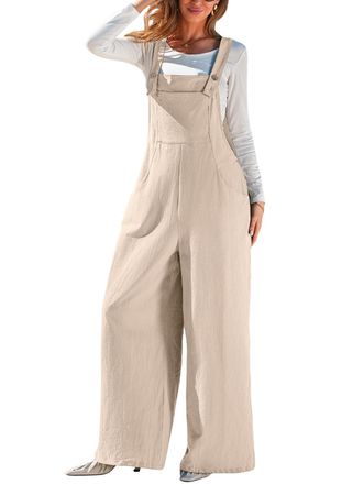 Cupshe Damen Jumpsuit Quadratischer Ausschnitt &Auml;rmellos Weites Bein Lang Playsuit mit Taschen Casual Lose Overalls Hosenanzug