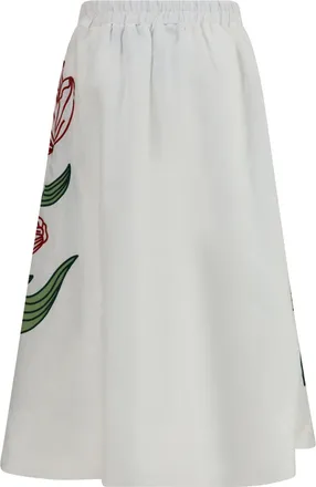 Farm Rio Womens Floral Embroidered Skirt Off White Linen