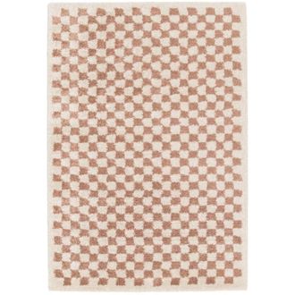 Sweeek Sweeek - Tapis int&eacute;rieur shaggy poils longs damier vieux rose et cr&egrave;me 160 x 230 cm