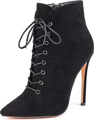 elashe Bottes Classiques Femme | 12cm Bottine à Talon Haut | Zip Stiletto Talons Hauts Ankle Boots Chaussures Noir-Suede EU43