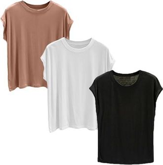 Generic 2 Pack Femme Tee Shirt Coton Casual Blanc Tshirt Haut &Agrave; Manche Courte D&eacute;t&eacute; L&acirc;che Basique T-Shirt Sport Imprim&eacute; &Agrave; Col Rond Tops Tunique Manche Courte D