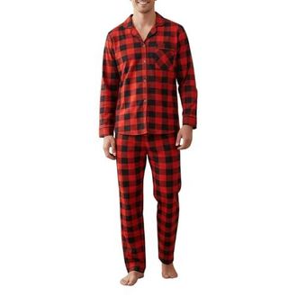 Generic Pyjama de No&euml;l pour homme | 2 pi&egrave;ces &agrave; carreaux, v&ecirc;tements de nuit &agrave; manches longues, ensemble assorti pour les vacances, le quotidien, Rouge, XXL