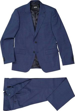 HUGO BOSS Herren Anzug blau Schurwolle kariert Slim Fit