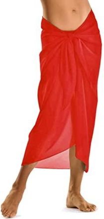 TOSKATOK Femmes Filles Sexy Couvre Plage élégante Robe Jupe jusquà Sarong en Couleurs Unies-Taille Unique-Rouge