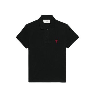 Ami Homme, Tops, Noir, Taille: 2XL Polo Logo Coeur Coton Noir