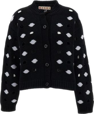 Marni Cardigan Court &agrave; Jacquard Devant - Femme - Pulls - Noir - Taille: 34 FR