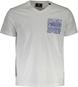 Plein Sport Homme, Tops, Blanc, Taille: S T-shirt &agrave; col en V &agrave; manches courtes