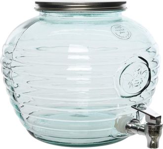 Kaemingk Getränkespender Bienenkorb aus Glas mit Zapfsäule Getränkegefäß mit Zapfhahn Glasgefäß Recycle Glas