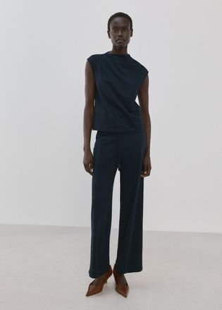 Mango T-Shirt mit asymmetrischem Ausschnitt und Raffdetails marineblau - Damen - XS - MANGO