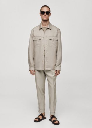 Mango Surchemise lin poches marron moyen - Homme - XXL - MANGO MAN