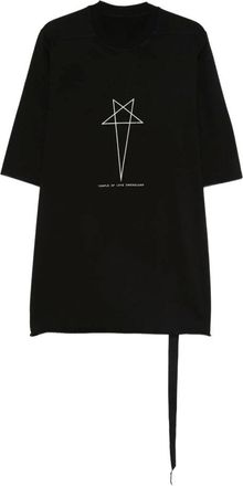 Rick Owens Homme, Tops, Noir, Taille: XL T-shirt ras du cou &agrave; imprim&eacute; &eacute;toile