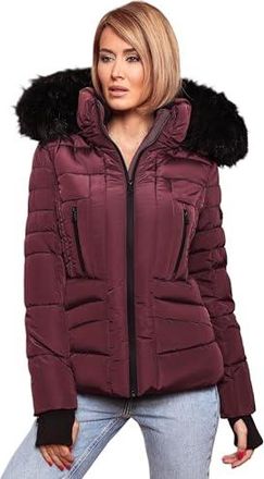 Navahoo B361 Veste dhiver doublée chaude en fourrure synthétique pour femme - Veste dhiver matelassée - Rouge - X-Small