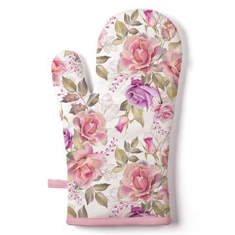 Ambiente Ofenhandschuh Baumwolle 18x30cm mit Vintage Rosen Muster - wattiert & hitzebest&auml;ndig - K&uuml;chenhandschuh zum Kochen Backen Grillen - Kochhandschuh Backh