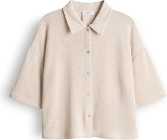 OPUS Poloshirt Jerseyshirt in feiner Strickoptik Lockere Passform, Kellerfalte im R&uuml;cken, Knopfleiste