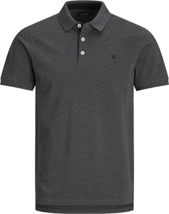Jack & Jones Jack & Jones Herren Slim Fit Polo Shirt JJEPAULOS Uni Sommer Hemd Kragen Kurz Arm Basic Pique Cotton, Dark Grey Melange/Detail:tonal/Black/Slim, XL