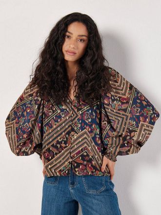 Apricot Tunika Blumendruck Top mit Golddetails
