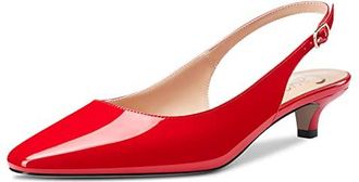 Castamere Femmes Aiguille Bas Kitten Talon Heel Fermé Carré Bout Slingback Escarpins Slip-on 3.5 CM Heels Sandales Dress Cute Chaussures Rouge Vernis 42 EU