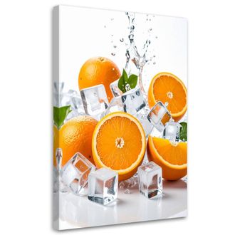 Feeby Leinwandbild - Bilder f&uuml;r K&uuml;che - Orangen Eis Obst Natur - 70x100 1tlg - Deko Esszimmer - Wanddekoration - Aesthetic - Gro&szlig; Moderne Bild - Foto auf Le