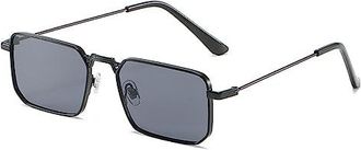 Generic Petites lunettes de soleil rectangulaires pour femme - Monture carrée en métal - Lunettes de soleil pour homme - Protection UV400, C1 noir., Taille un