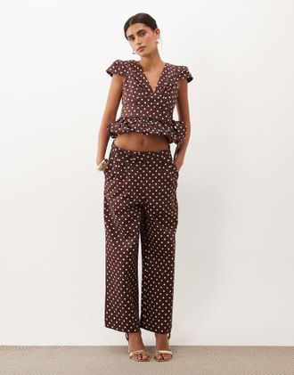 Sister Jane Sister Jane Arles pantalon droit taille mi-haute coordonn&eacute; &agrave; pois marron et cr&egrave;me