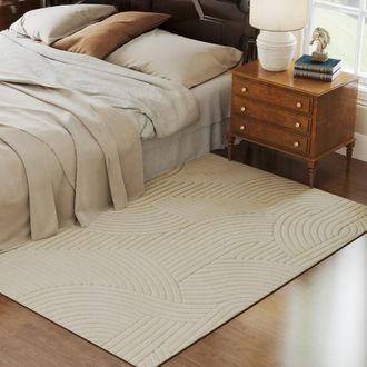 HOMCOM Teppich Hochflor Wohnzimmer rutschfest maschinenwaschbar Teppiche mit Geometrische Muster Einfarbig Weich Modern f&uuml;r Wohnzimmer Schlafzimmer K&uuml;che Kin