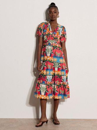 Apricot Midikleid Midi-Kleid mit Tropenprint und Stufen Bedruckt
