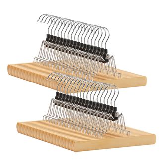 Songmics Hosenspanner, 36 St&uuml;ck, Kleiderb&uuml;gel aus Holz, Hosenb&uuml;gel, rutschfest, verchromter Haken, um 360 Grad drehbar, Natur CRW007-36