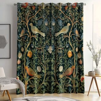 Generic Verdunkelungsvorhang Für Kinderzimmer Wohnzimmer Schlafzimmer, William Morris Blumen Vögel Muster Gardinen Blickdichter, Verdunkelung mit Ösen H214 x 