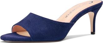 Castamere Femmes Mi Kitten Talon Heel Ouvert Rond Bout Sandales Slip-on Décontracté Dress Mules Chaussures Bureau Été Chaussures 6.5 CM Heels Bleu Marine 42 EU