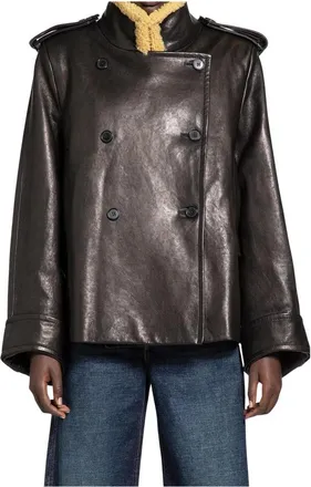 Khaite Femme, Vestes, Noir, Taille: 38 FR Veste Dean avec Col en Mouton Retourn&eacute;