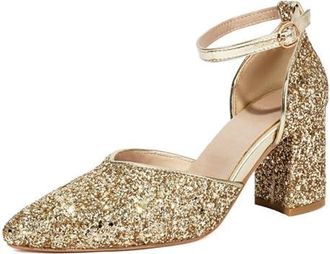 Generic Sandales tendance &agrave; paillettes &agrave; bout pointu avec sangle de cheville pour femme, chaussures d&eacute;contract&eacute;es pour f&ecirc;te de mariage, dor&eacute;, 40.5 EU