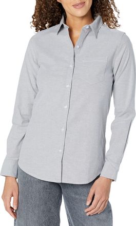 Amazon Essentials Damen Langärmeliges Oxford-Hemd aus Stretch mit Knopfleiste (in Übergröße erhältlich), Grau, XXL