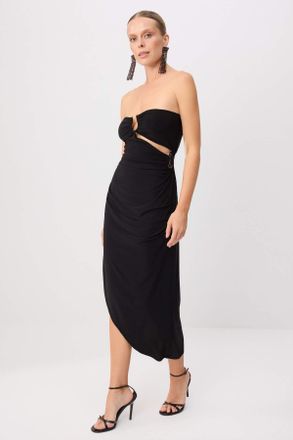 Trendyol Maxikleid, &auml;rmellos, asymmetrischer Saum - Schwarz