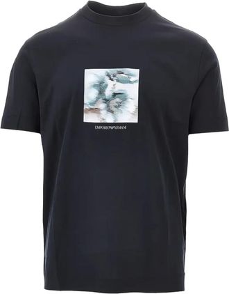 Emporio Armani Homme, Tops, Bleu, Taille: XL T-shirt en lyocell et coton