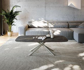 DELIFE Couchtisch Edge Boot 140x80 cm Keramik Laminam Noir Desir Braun Sarity Metall Effektfinish Titan, Couchtische