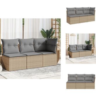 vidaXL Gartensofa mit Kissen 3-Sitzer Beige Poly Rattan - Gartensofa - Outdoor M&ouml;bel - Lounge Set - Rattan Gartenm&ouml;bel - Gartenlounge
