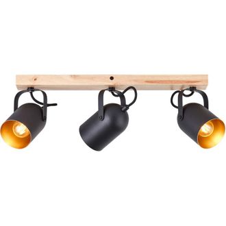 Brilliant Barre de spots Tronte 3-flammes or/noir/bois, m&eacute;tal/bois, 3x D45, E14, 28 w