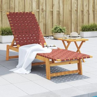 vidaXL Chaises longues avec table rouge bois dacacia solide et tissu vidaXL