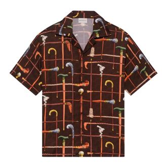 Dr&ocirc;le de Monsieur Cannes Print Viscose Short Sleeve Shirt - - Shirts - Herren - Braun - M