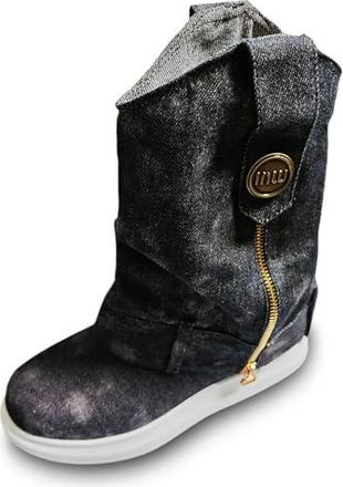Generic Bottes de randonnée mi-mollet à talon bloc pour femme, coupe large, gants de toilette, mode dhiver, faciles à porter lors des jours de pluie, cowboy o